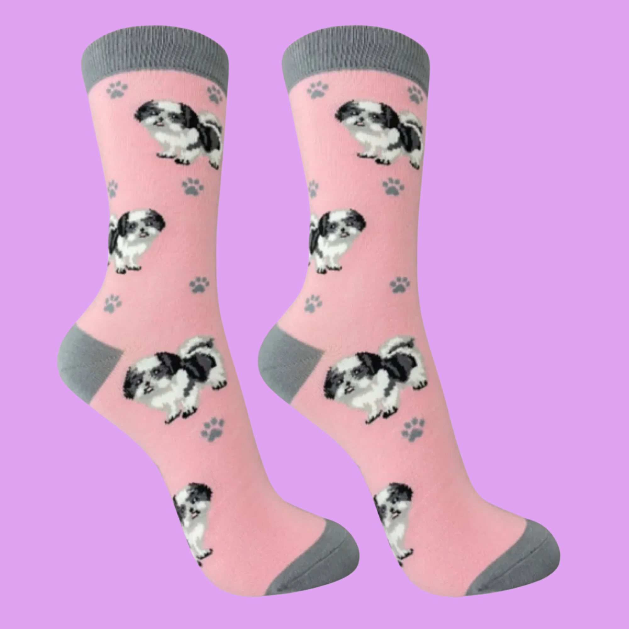 Black & White Shih Tzu Dog Full Body Socks - Socktopus